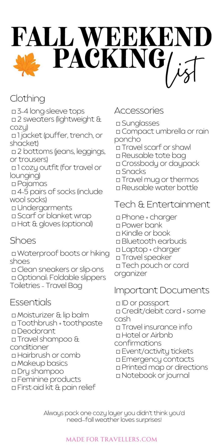 Fall Weekend Packing List for a Cozy Getaway 🍂